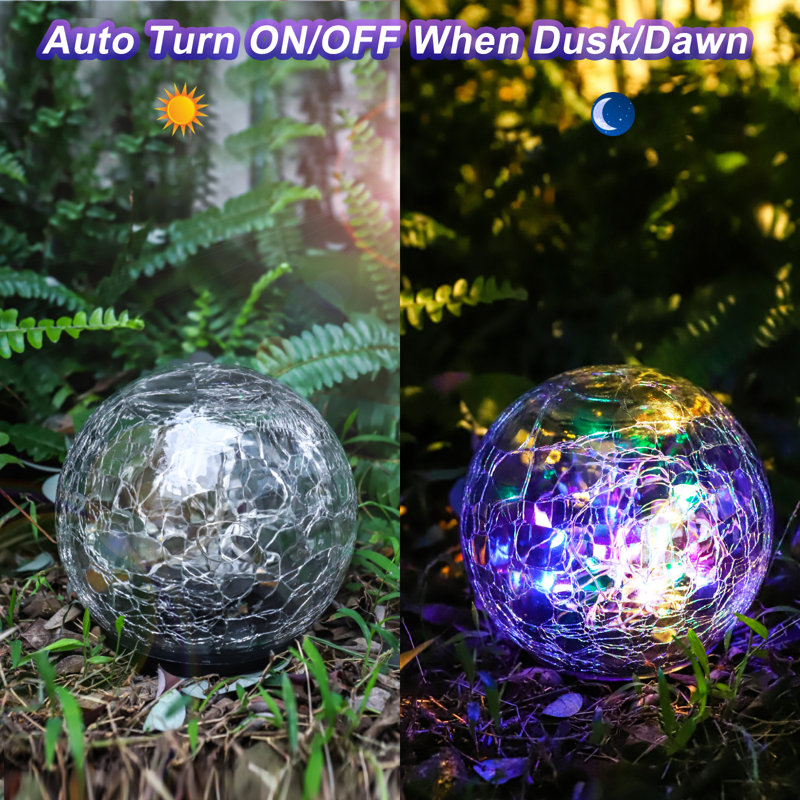 HEDAQI Solar Cracked Glass Globe Ball Light Warm White LED Garden Lights For Outdoor Pathway ...